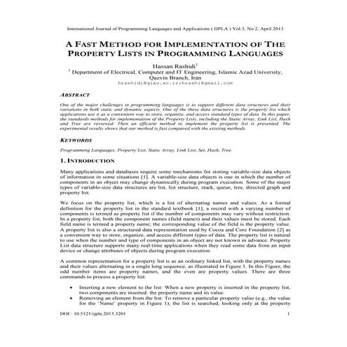 A FAST METHOD FOR IMPLEMENTATION OF THE PROPERTY LISTS IN PROGRAMMING LANGUAGES | PDF