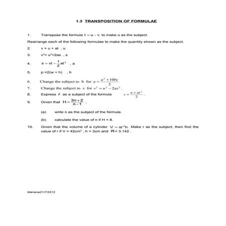1.3 transposition of formulae | DOC