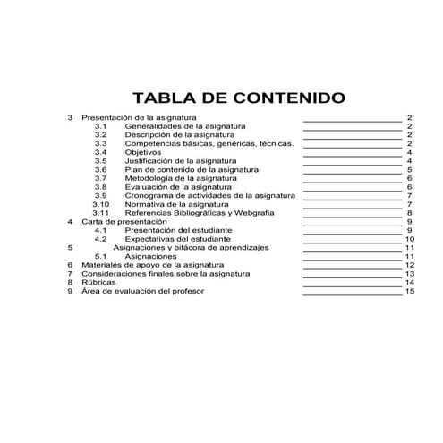 1. tabla de contenido | DOCX | Educational Assessment | Education