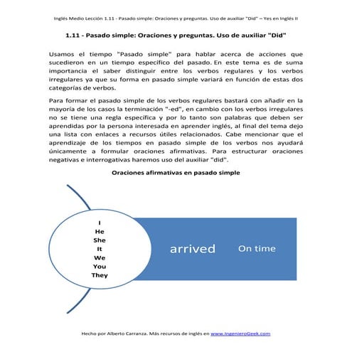 1.11 pasado simple oraciones y preguntas. uso de auxiliar did | PDF