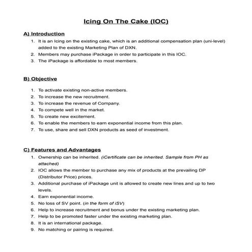 DXN - Icing On The Cake (IOC) | PDF