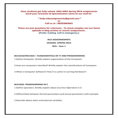 SMU BCA SPRING 2014 SOLVED ASSIGNMENTS SEM-1 | DOCX | Educational Assessment | Education