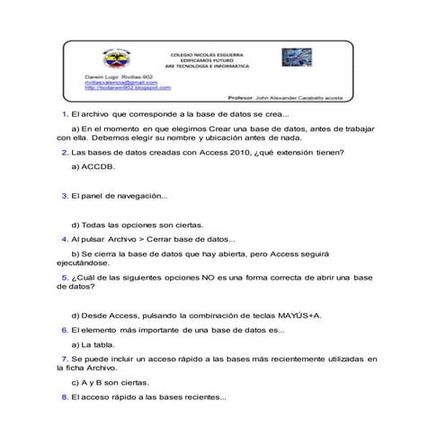 Cuestionario unidad 2 Access | DOCX