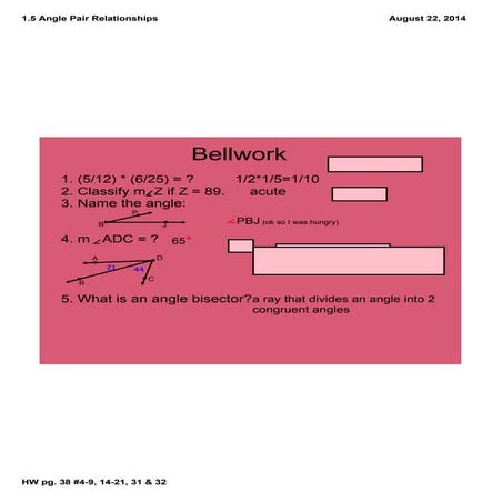 1.5 describe angle pair relationships | PPT