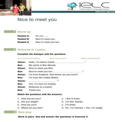 Elementary English - Nice To Meet You | PDF