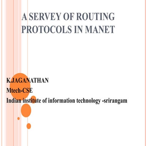 Survey Of Manet Protocols Ppt