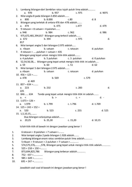 Soal uts matematika kelas 3 semester 1
