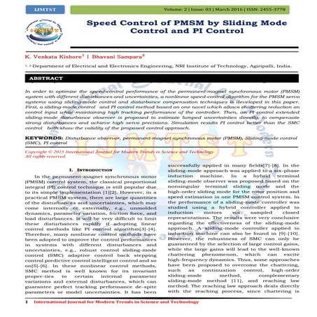 Speed Control Of Pmsm By Sliding Mode Control And Pi Control Pdf
