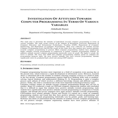 Investigation of Attitudes Towards Computer Programming in Terms of Various Variables | PDF ...