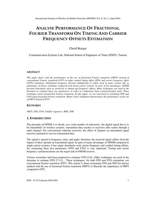 Analyse Performance Of Fractional Fourier Transform On Timing And