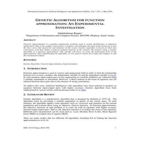 Genetic Algorithm For Function Approximation An Experimental Investigation Pdf