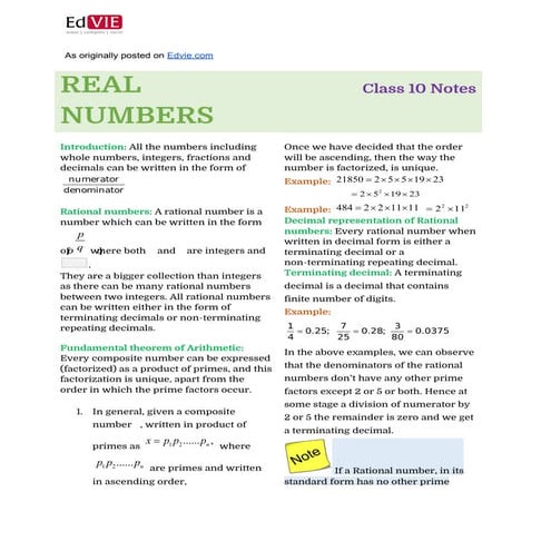 CBSE Class 10 Mathematics Real Numbers Topic | PDF | Physics | Science