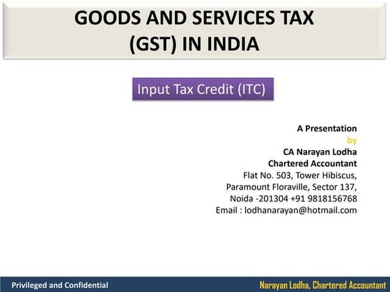 Gst input tax credit ppt | PPTX