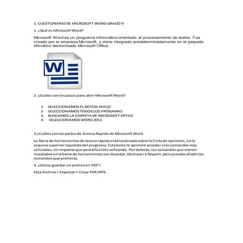 Cuestionario de microsoft word | DOCX