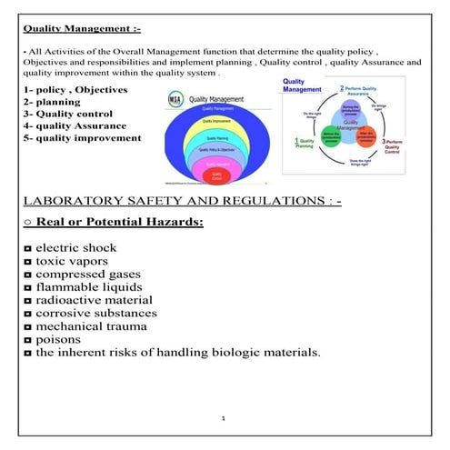 Quality Management LABORATORY SAFETY AND REGULATIONS | PDF