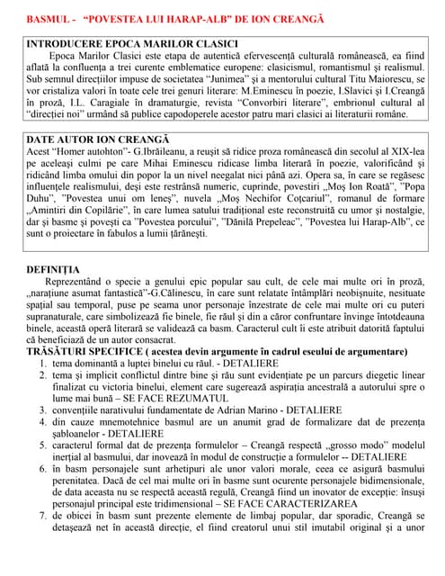 Prezentare Povestea lui Harap Alb de Ion Creangă | PPTX