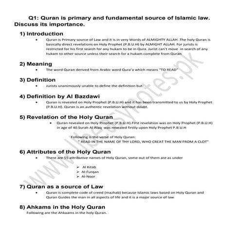 QURAN-QURAN- PRIMARY SOURCE OF ISLAMIC LAW | PDF