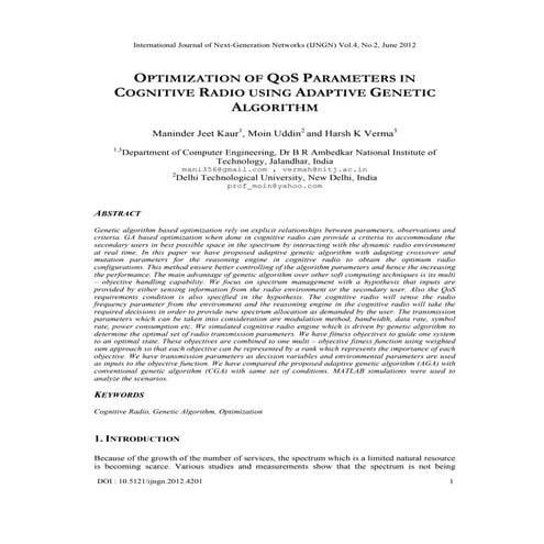 Optimization Of Qos Parameters In Cognitive Radio Using Adaptive Genetic Algorithm Pdf