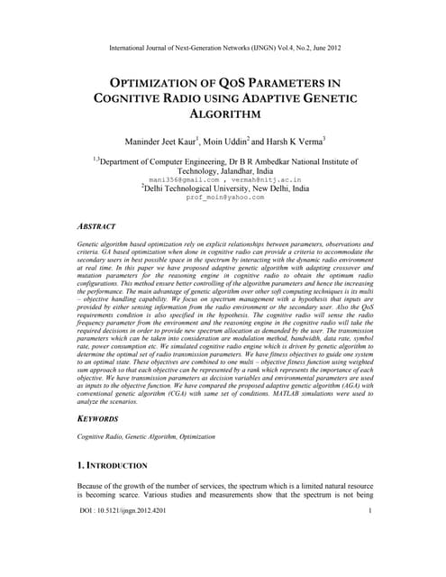 Optimization Of Qos Parameters In Cognitive Radio Using Adaptive 1379