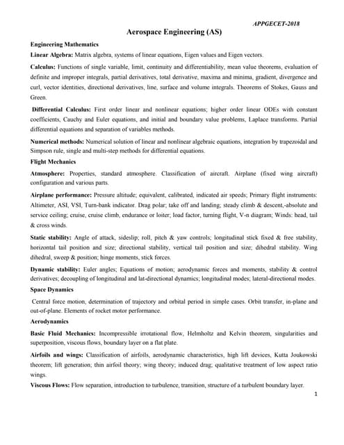 TS PGECET Aerospace 2018 Syllabus | PDF | Physics | Science
