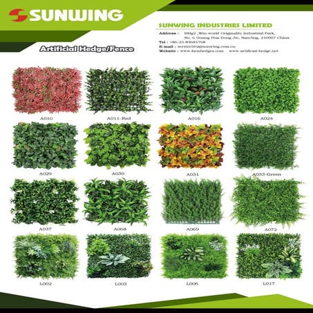 Latest SUNWING artificial hedges and green wall panels catalog | PDF
