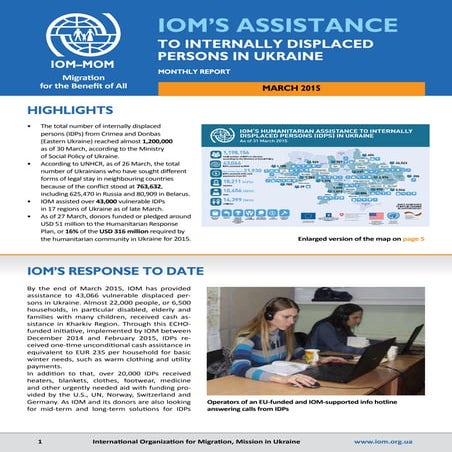 Monthly report on IOM's assistance to IDPs in Ukraine, March 2015 | PDF