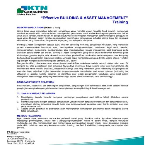 Training "effective BUILDING & ASSET MANAGEMENT"_KTN Consulting | PDF