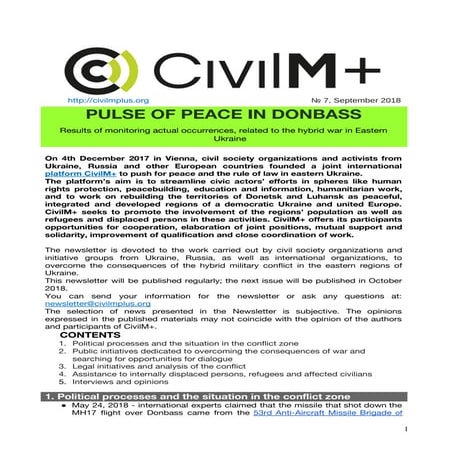 Newsletter «Pulse of Peace in Donbas», September-December 2017 | PDF