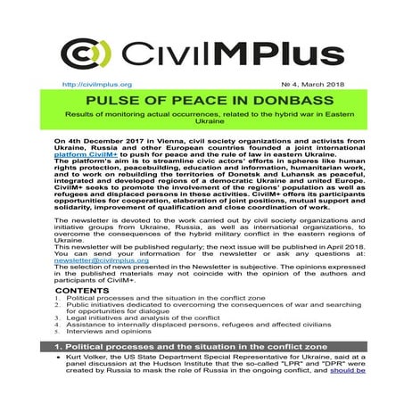 Newsletter «Pulse of Peace in Donbas», March 2018 | PDF
