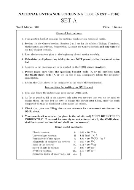 NEST 2017 Question Paper | PDF