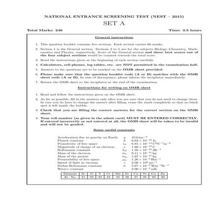 NEST 2015 Question Paper | PDF