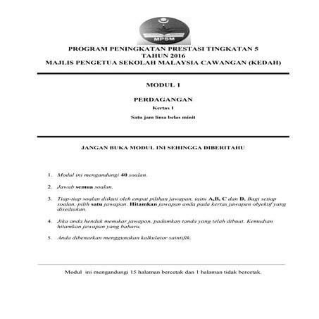 1. soalan modul 1 kertas 1 mpsm 2016 | PDF