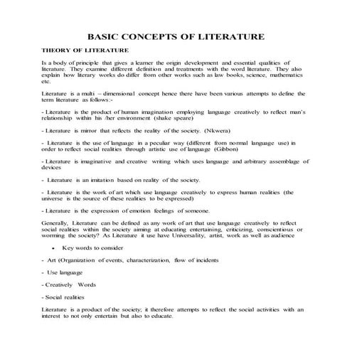 BASIC CONCEPTS OF LITERATURE | DOCX