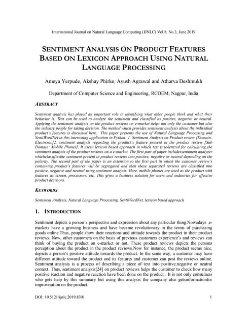 Sentiment Analysis On Product Features Based On Lexicon Approach Using