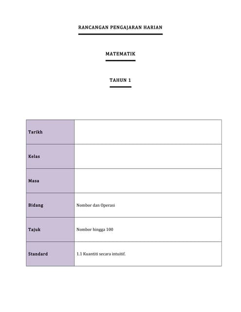 Contoh rph matematik tahun 6 | DOC