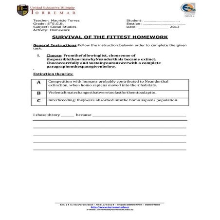 1 1 survival of the fittest hw | DOCX