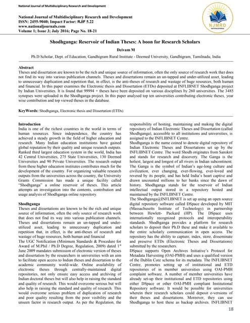 Approaches To Shodhganga A Reservoir Of Indian Theses | PDF