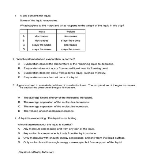 1. simple kinetic molecular model of matter (multiple choice) qp | DOC