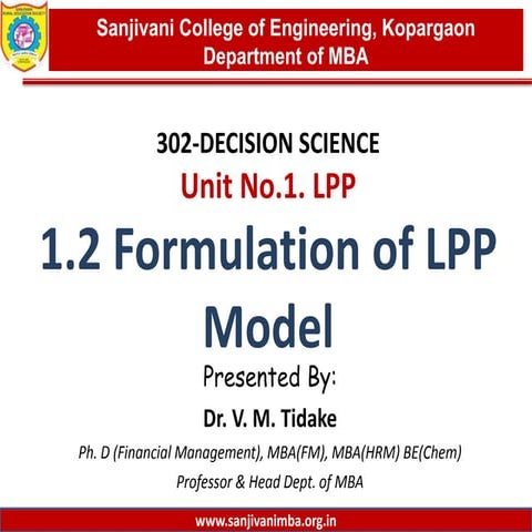 1 2 Ds Formulation Of Lpp Model Ppt
