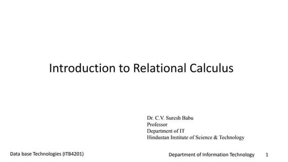 Chapter 7 Relational Calculus Pptx Databases Computer Software And Applications