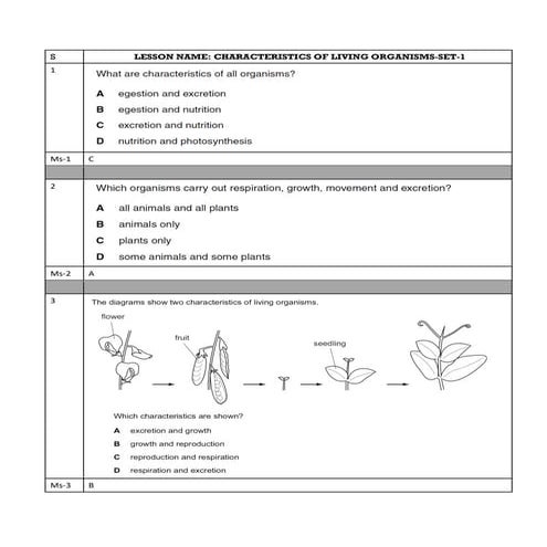 1.0 characteristics of living organisms-set-1-ms | PDF | Biological ...