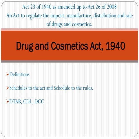 Drug and Cosmetic Act 1940 | PDF