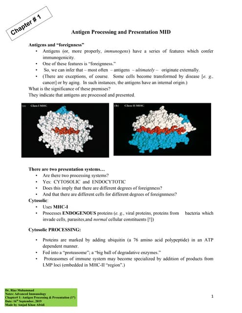 Lecture on Antigen processing and presentation pathways | PDF ...