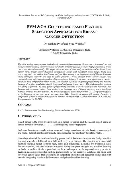 Svm Andga Clustering Based Feature Selection Approach For Breast Cancer