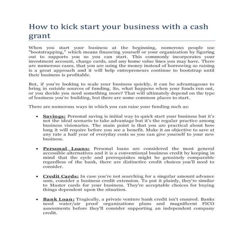 How to kick start your business with a cash grant | PDF