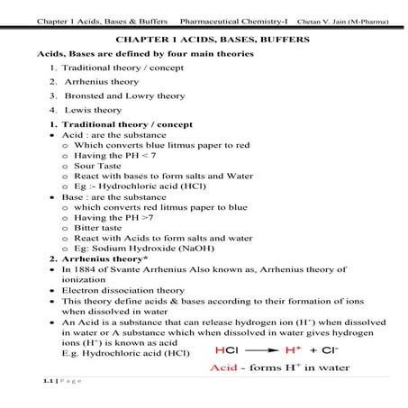 Chapter No 1 : Acids, Bases and Buffers | PDF