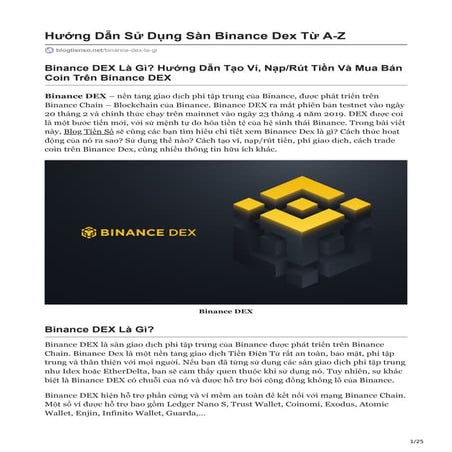 Binance DEX Là Gì? Hướng Dẫn Tạo Ví, Nạp/Rút Tiền Và Mua Bán Coin Trên Binance DEX | PDF