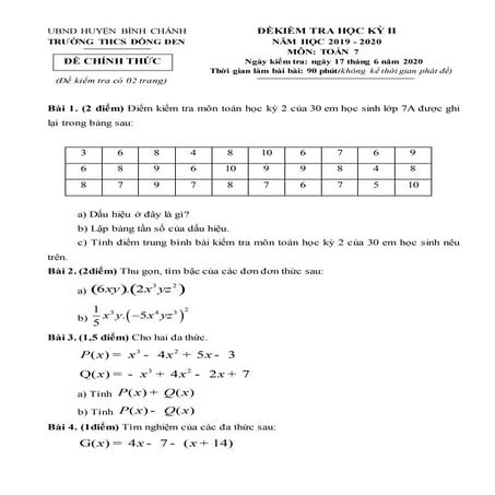 Đề Thi HK2 Toán 9 - THCS Đồng Đen | PDF