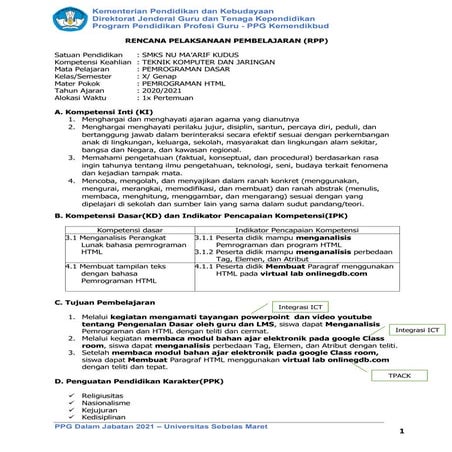 RPP daring problem based learning - joko santoso | PDF