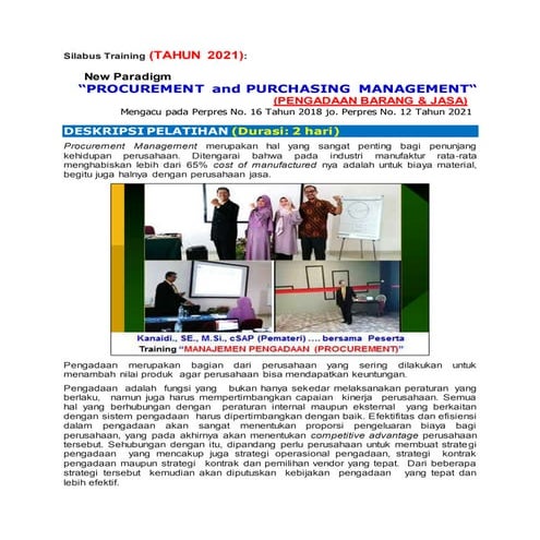 (2021) Silabus Pelatihan "New Paradigm PURCHASING & PROCUREMENT MANAGEMENT"_with Perpres 16-2018 ...